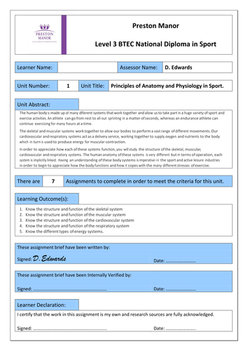 Level 3 in Sport Assignment Briefs | Teaching Resources