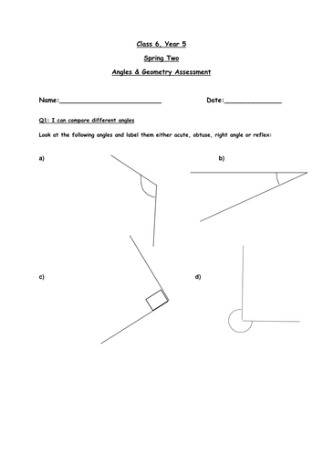 Angles & Geometry New Curriculum Assessment | Teaching Resources