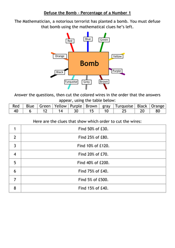 Defuse The Bomb - Fractions, Decimal, Percentages | Teaching Resources