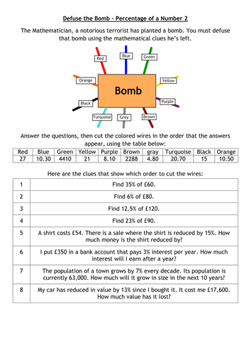 Defuse The Bomb - Fractions, Decimal, Percentages | Teaching Resources