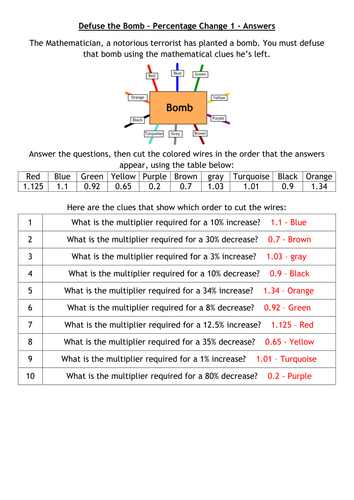 Defuse The Bomb - Fractions, Decimal, Percentages | Teaching Resources