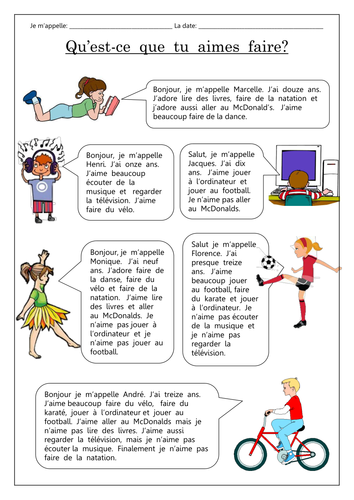 Qu'est-ce que tu aimes faire? | Teaching Resources