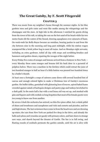 Class: The Great Gatsby Extract and activities | Teaching Resources