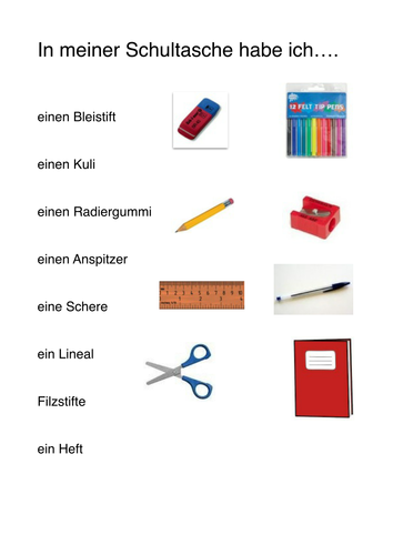 School bag items | Teaching Resources