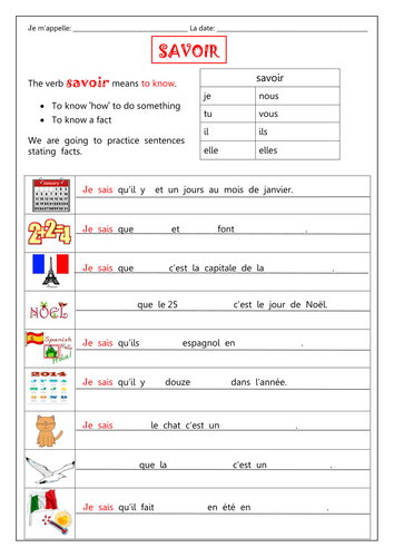 Practicing the verb SAVOIR | Teaching Resources