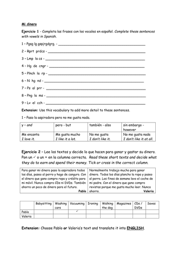Mi dinero - Mira 3 Green - Module 4.1 | Teaching Resources