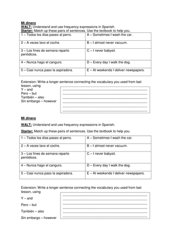 Mi dinero - Mira 3 Green - Module 4.1 | Teaching Resources