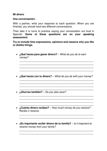 Mi dinero - Mira 3 Green - Module 4.1 | Teaching Resources