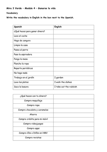 Mi dinero - Mira 3 Green - Module 4.1 | Teaching Resources