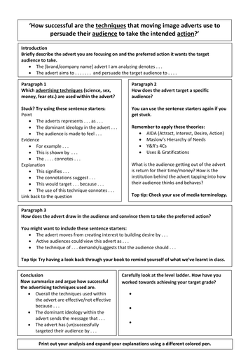 Media Analysis Writing Frames | Teaching Resources