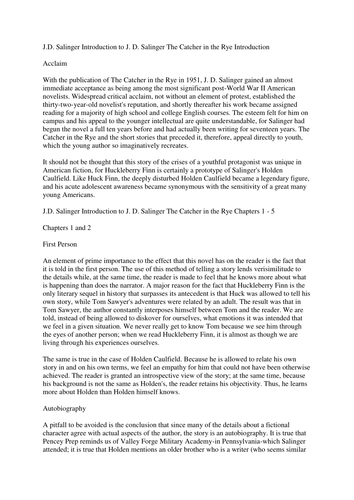 The Catcher in the Rye | Teaching Resources