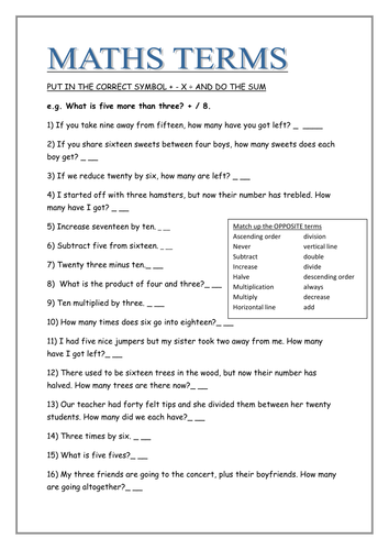 Math Terms | Teaching Resources