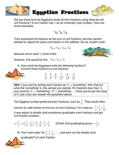 Egyptian Fractions | Teaching Resources