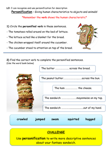 Personification of sandwiches | Teaching Resources