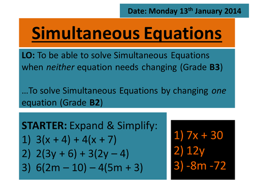 Simultaneous Equations Lesson KS4 | Teaching Resources