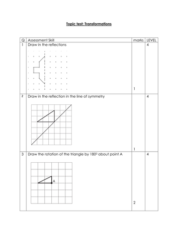 Transformations topic assessment Levels 2-7 | Teaching Resources
