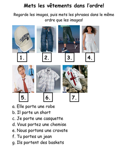 Les vetements et l'uniforme scolaire | Teaching Resources