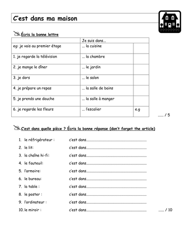 La maison, les pièces de la maison et les meubles | Teaching Resources
