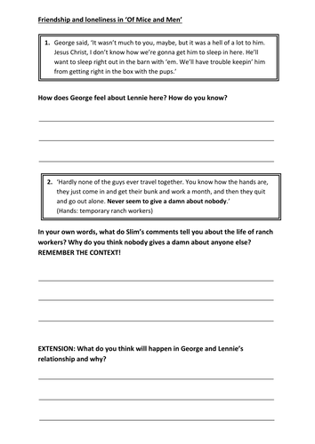 Year 10 Of Mice and Men SoW - Lesson 5 | Teaching Resources