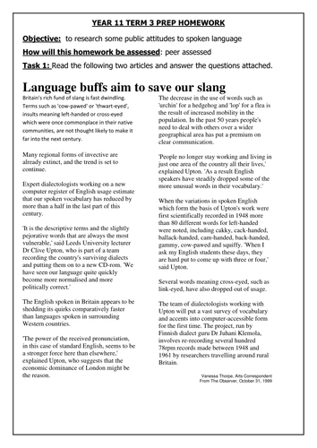 Year 10 Spoken Language Study - Lesson Eight | Teaching Resources