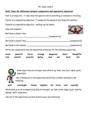 Comparative and Superlative activities for year 5 | Teaching Resources