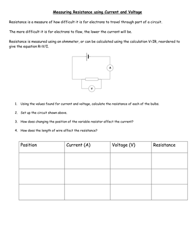 Measuring current, voltage and resistance | Teaching Resources