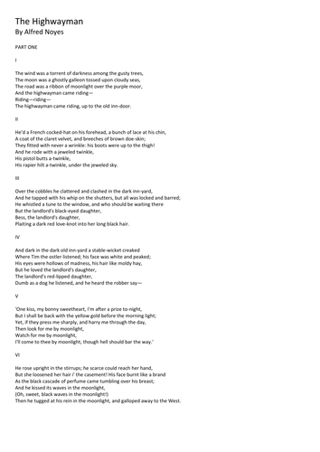 The Highwayman | Teaching Resources