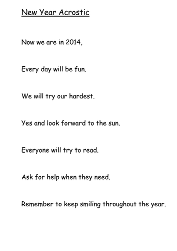 New Year Acrostic | Teaching Resources