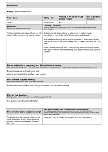 Yr 9 Rugby lesson plans | Teaching Resources