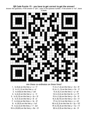 QR Code Puzzle 15 - Linear Graphs/y=mx+c | Teaching Resources