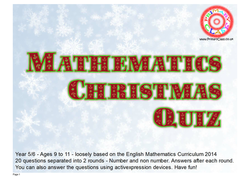 Mathematics Christmas Quiz - Curriculum 2014 | Teaching Resources