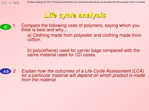 Life cycle analysis - graded questions | Teaching Resources