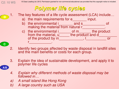 Polymer life cycles - graded questions | Teaching Resources