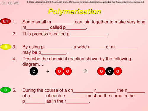 Polymerisation - graded questions | Teaching Resources