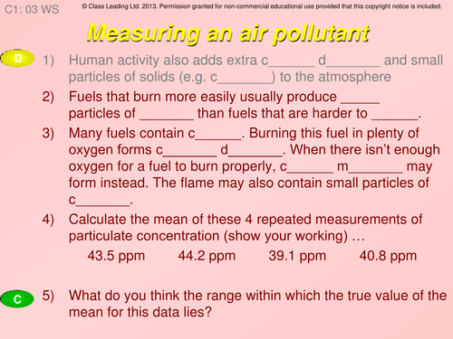 Measuring air pollutants - graded questions | Teaching Resources