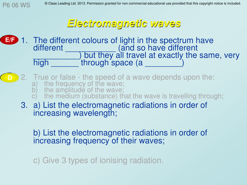 EM waves - graded questions | Teaching Resources
