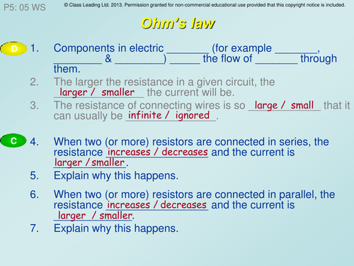 Ohm's Law - graded questions | Teaching Resources