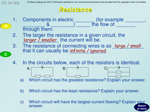 Resistance - graded questions | Teaching Resources