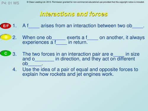 Interactions & forces - graded questions | Teaching Resources