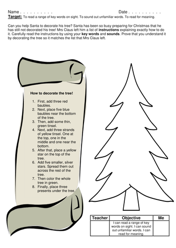 KS1 Christmas Tree Decoration Reading Comp | Teaching Resources
