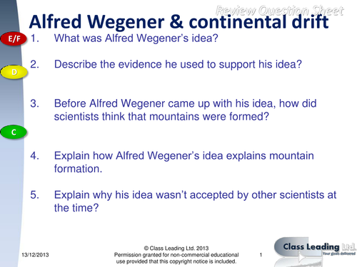 Alfred Wegener & Continental Drift - questions | Teaching Resources