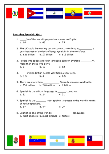 Intro to Spanish Quiz | Teaching Resources