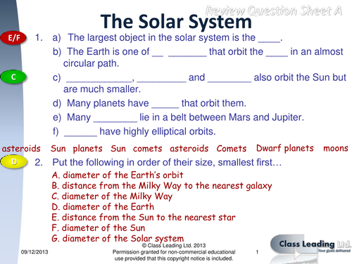 The Solar System - graded questions | Teaching Resources