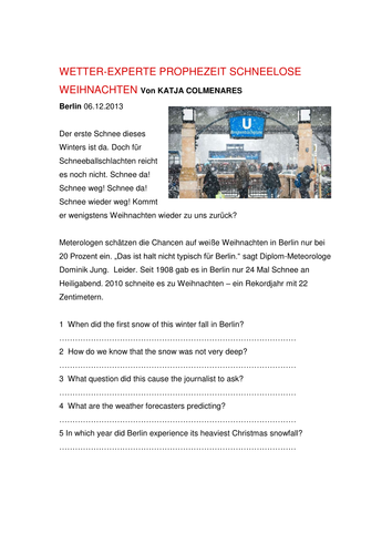 White Christmas in Germany? GCSE style question | Teaching Resources