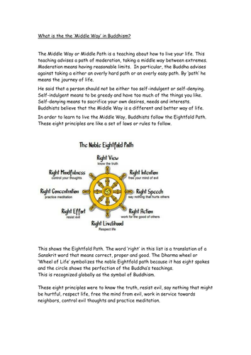 Buddhism 6 lessons exploring The Middle Way KS2/3 | Teaching Resources