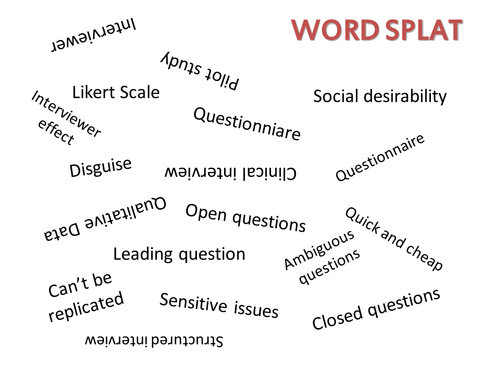 Word splat for Self Report Methods | Teaching Resources