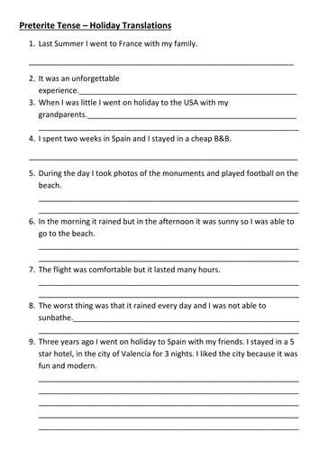 Preterite Tense - Translate the sentences WS | Teaching Resources