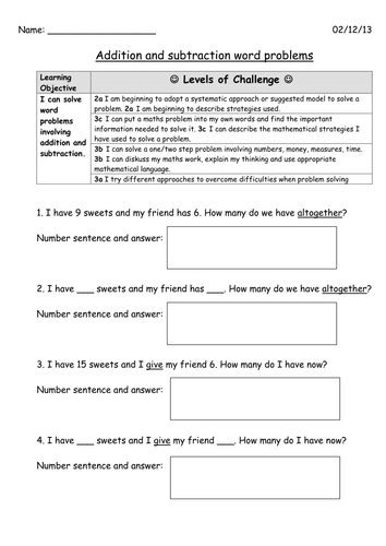 Addition and subtraction word problems | Teaching Resources