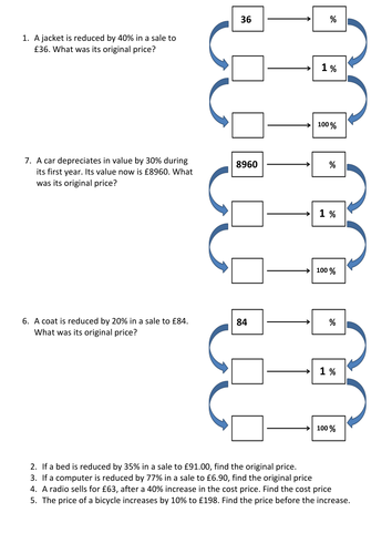 Reverse Percentages lesson with Number Search | Teaching Resources