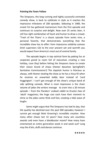 The Simpsons: Writing a TV show Review | Teaching Resources
